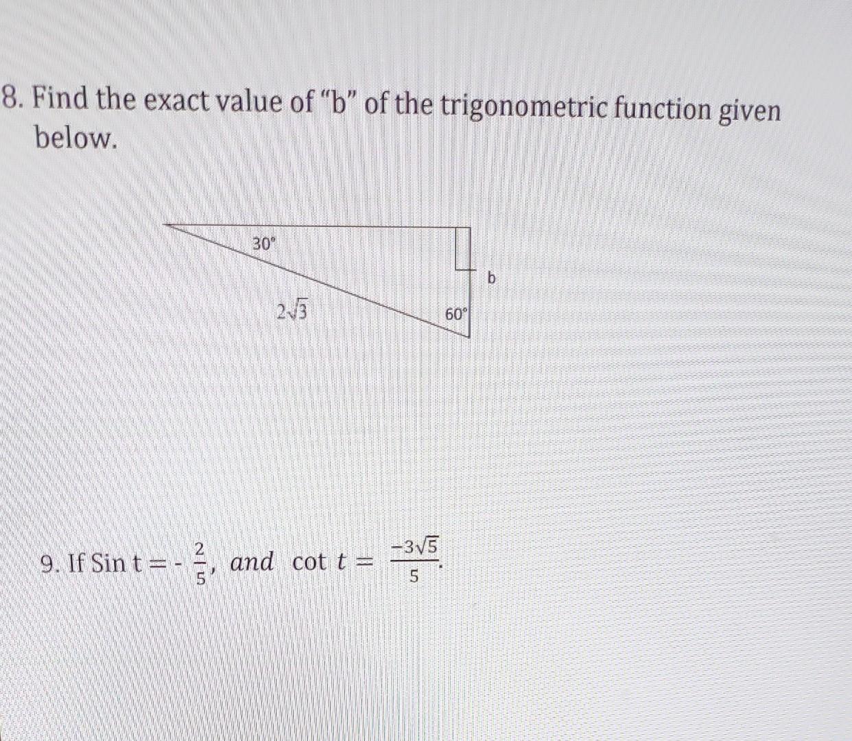 Solved Find the exact value of " b " of the trigonometric | Chegg.com