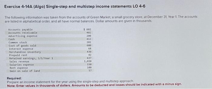 Solved Exercise 4-14A (Algo) Single-step and multistep | Chegg.com