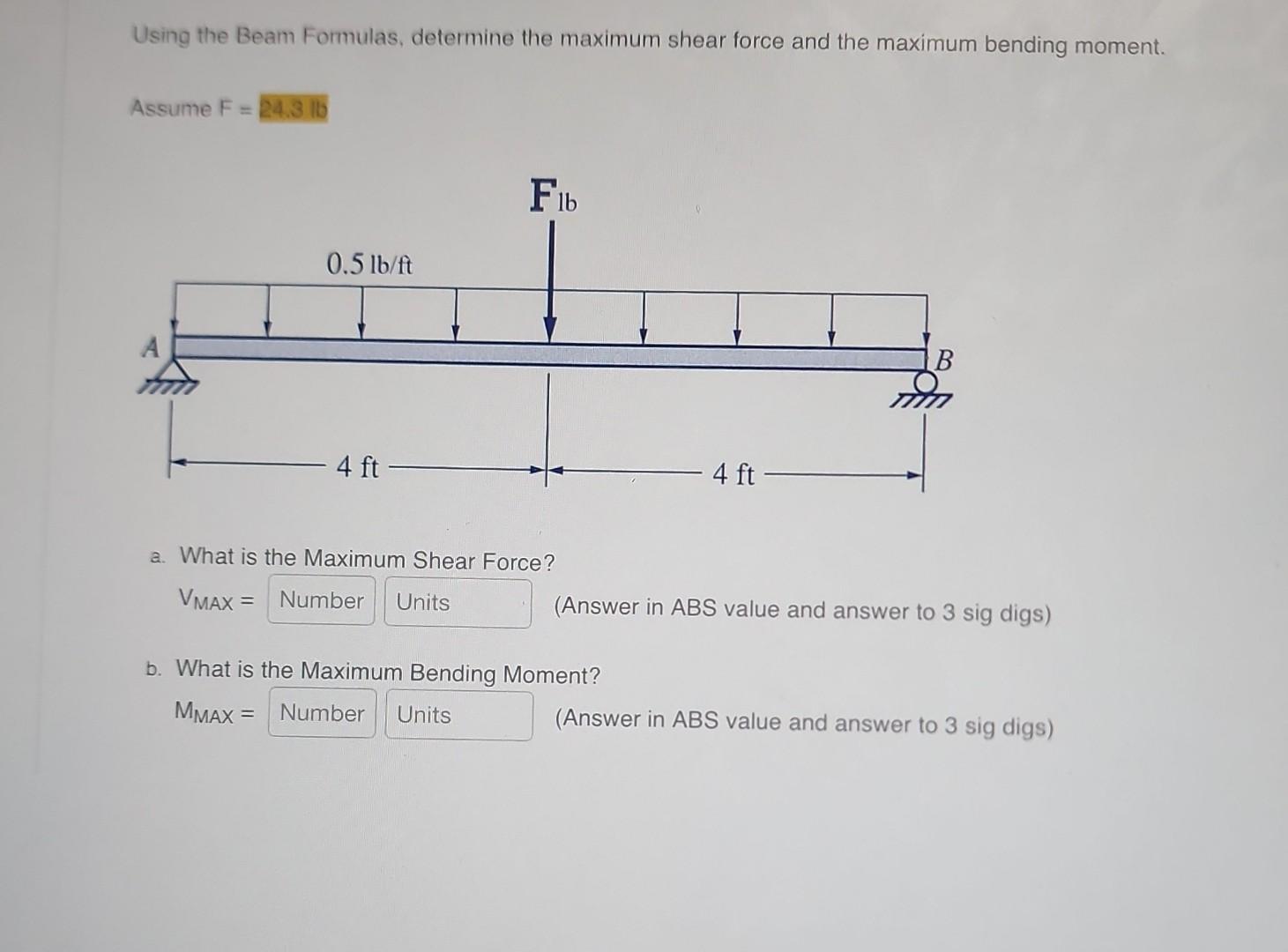 Solved Using the Beam Formulas, determine the maximum shear | Chegg.com