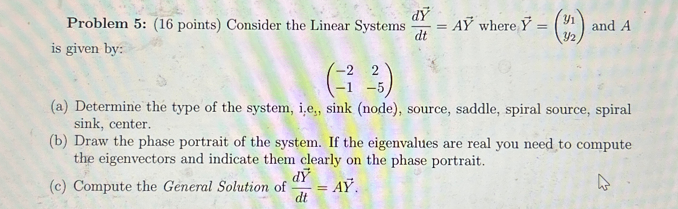 Solved Problem 5: (16 ﻿points) ﻿Consider the Linear Systems | Chegg.com