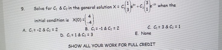 Solved Solve for C & C in the general solution X = C e-* | Chegg.com