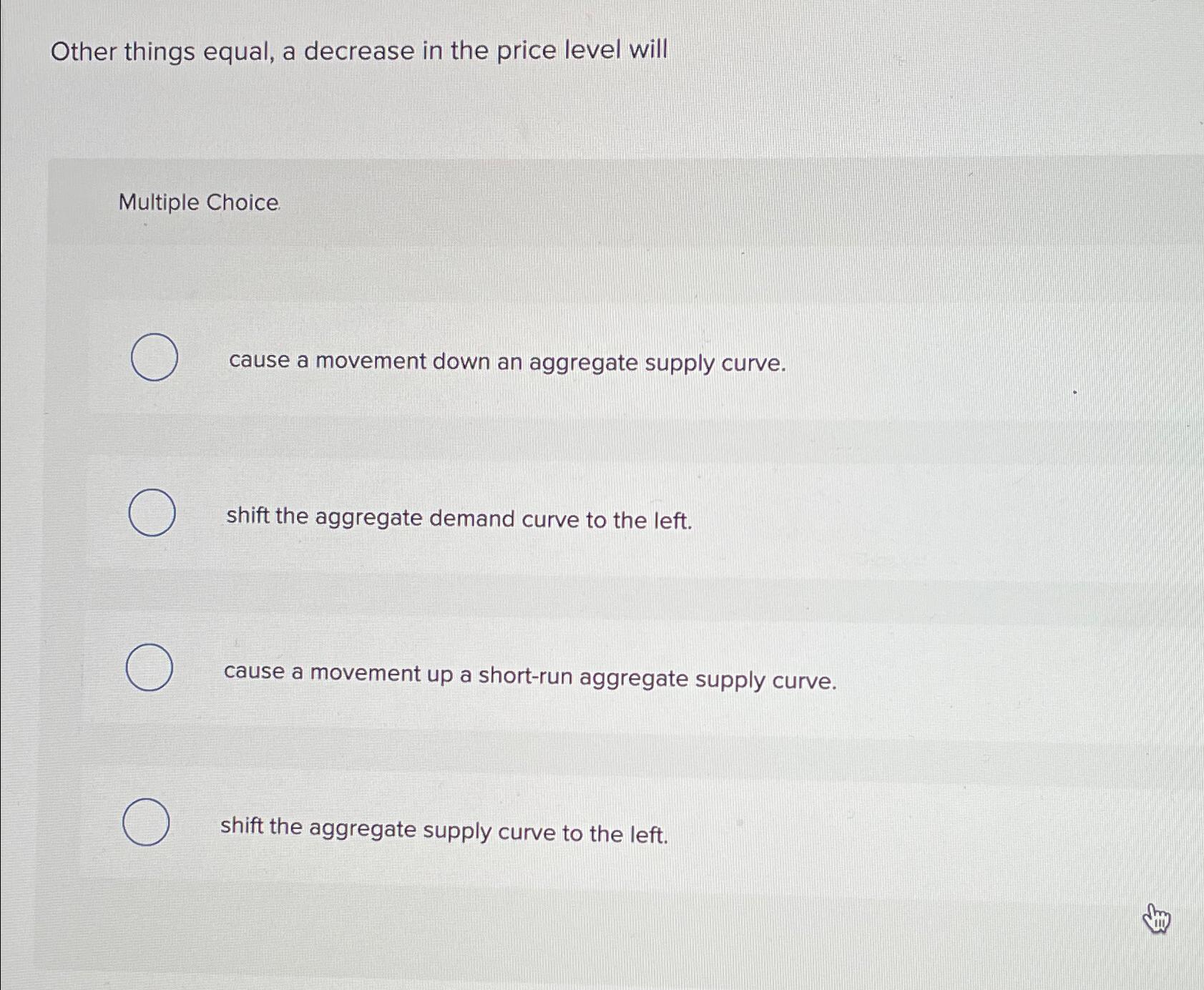 Solved Other things equal, a decrease in the price level | Chegg.com