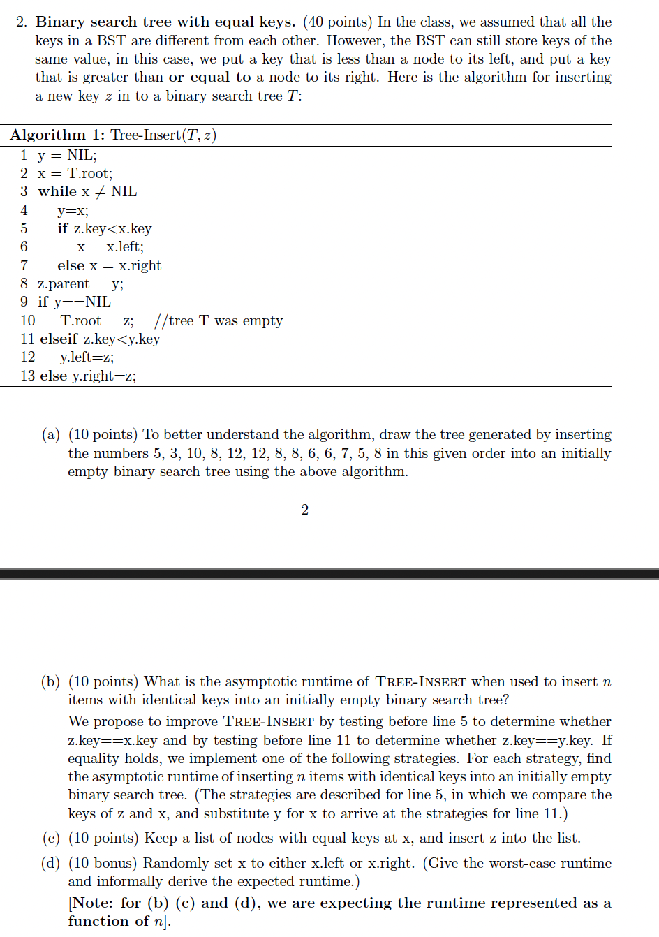 Solved Binary search tree with equal keys. ( 40 ﻿points) ﻿In | Chegg.com