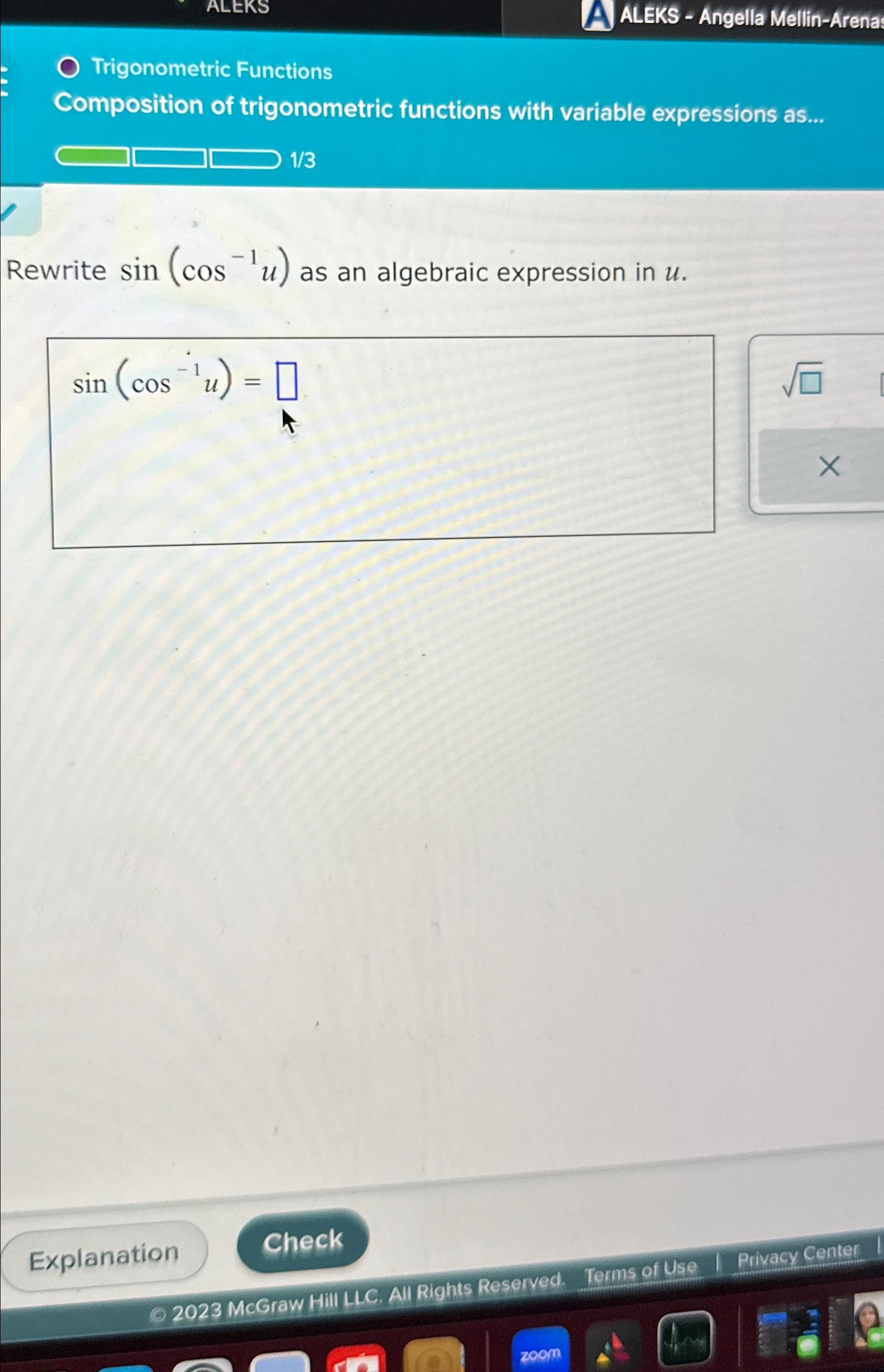 Solved A ALEKS - ﻿Angella Mellin-Arena:Trigonometric | Chegg.com