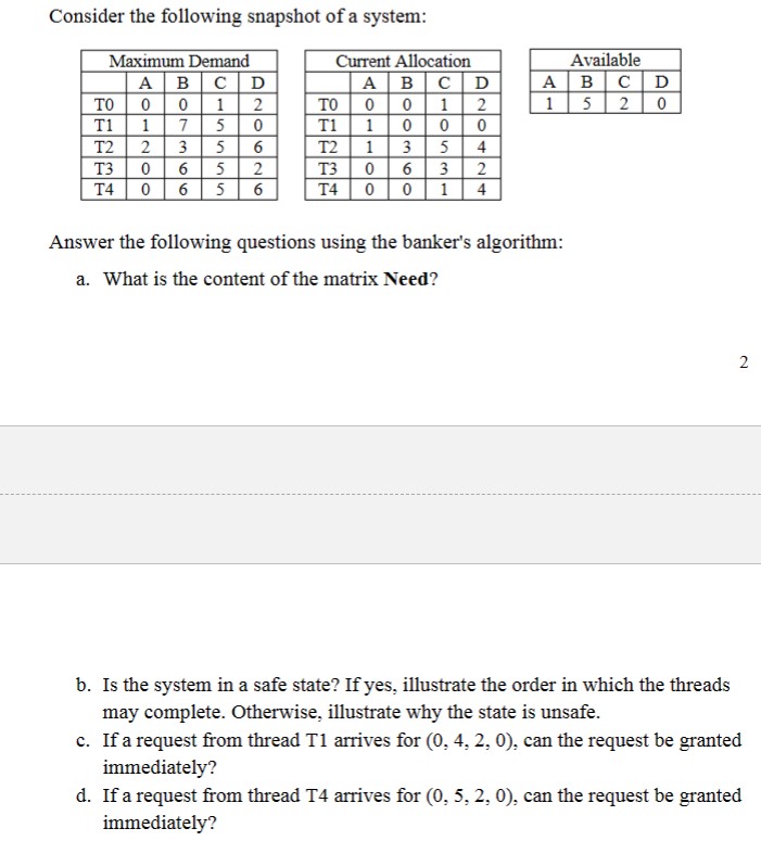 Solved Consider the following snapshot of a system:Answer | Chegg.com