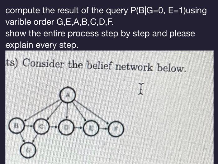 Solved compute the result of the query P(B∣G=0,E=1) using | Chegg.com