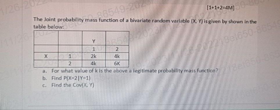 Solved [1+1+2=4M] The Joint probability mass function of a | Chegg.com