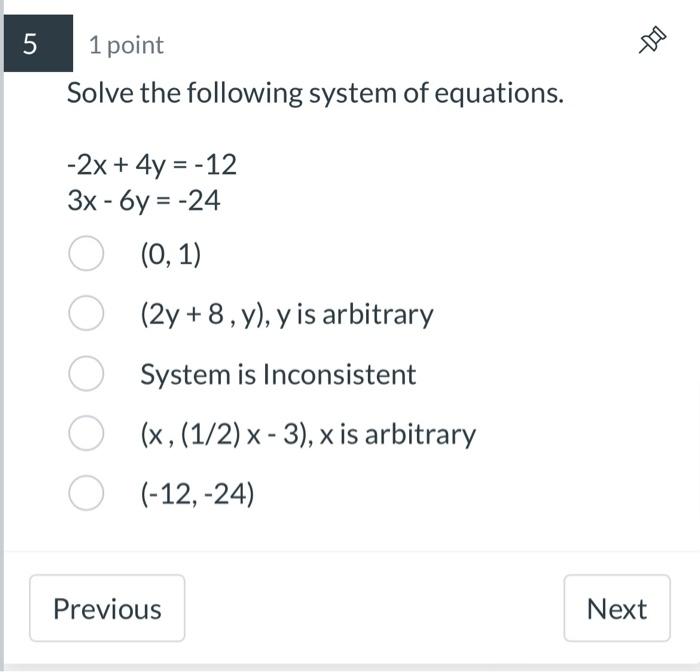 Solved 1 point Solve the following system of equations. | Chegg.com