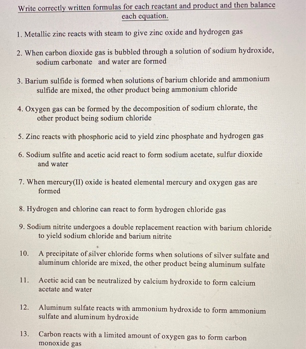 Write correctly written formulas for each reactant | Chegg.com