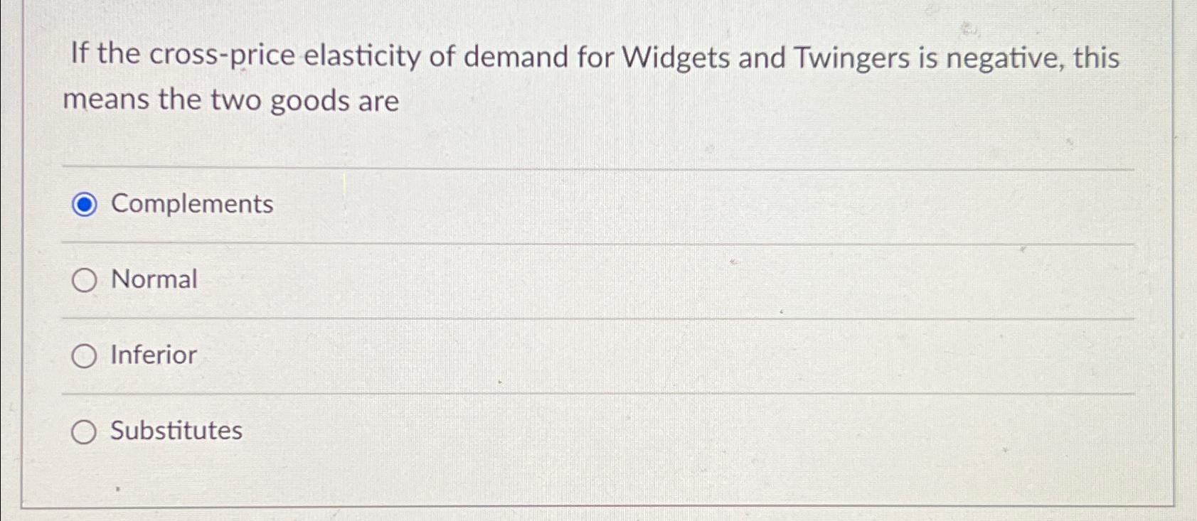 Solved If the cross-price elasticity of demand for Widgets | Chegg.com
