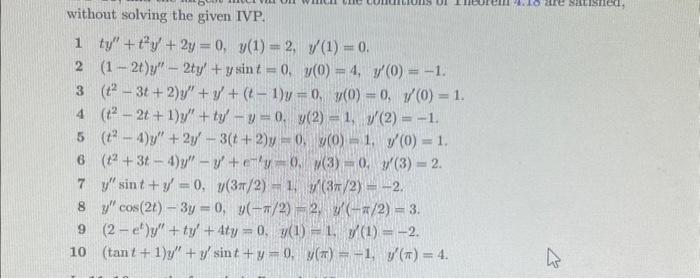 Solved without solving the given IVP. | Chegg.com