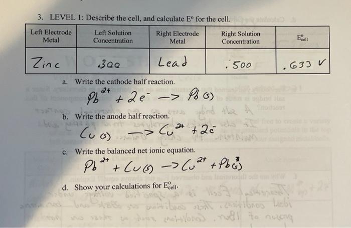 Solved 3. LEVEL 1: Describe the cell, and calculate Eº for | Chegg.com