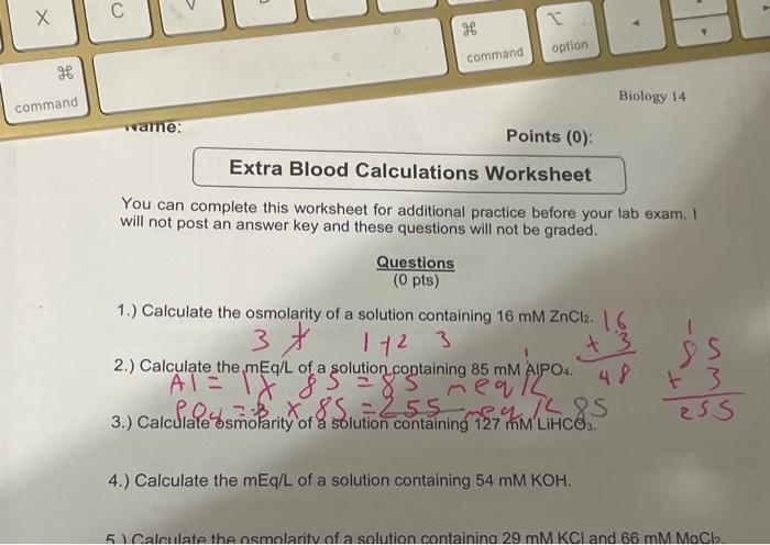 Solved Extra Blood Calculations Worksheet You can complete | Chegg.com