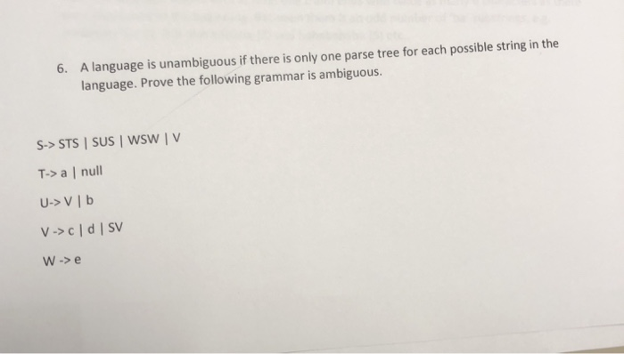 Solved 6. A language is unambiguous if there is only one | Chegg.com