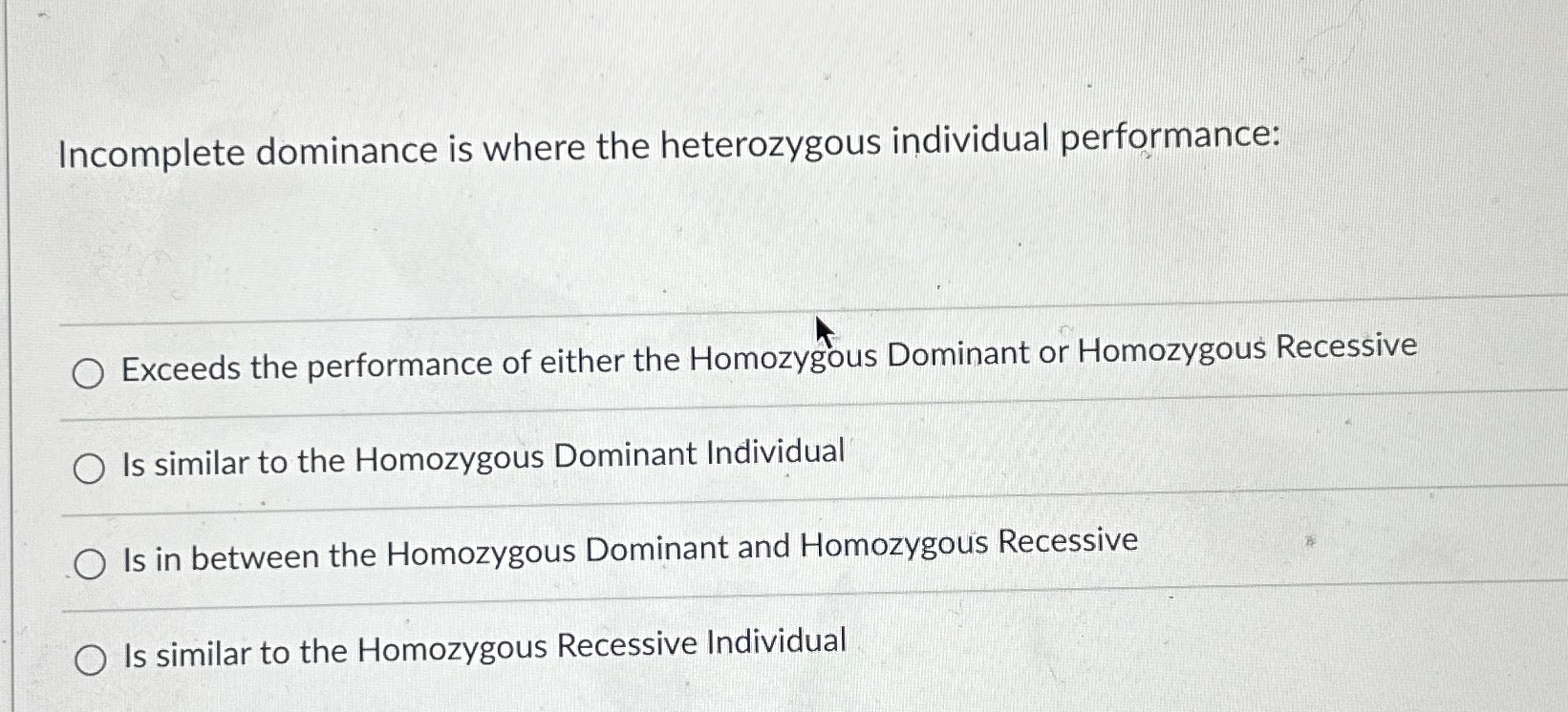 Solved Incomplete dominance is where the heterozygous | Chegg.com