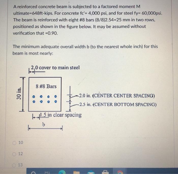 Solved A reinforced concrete beam is subjected to a factored | Chegg.com