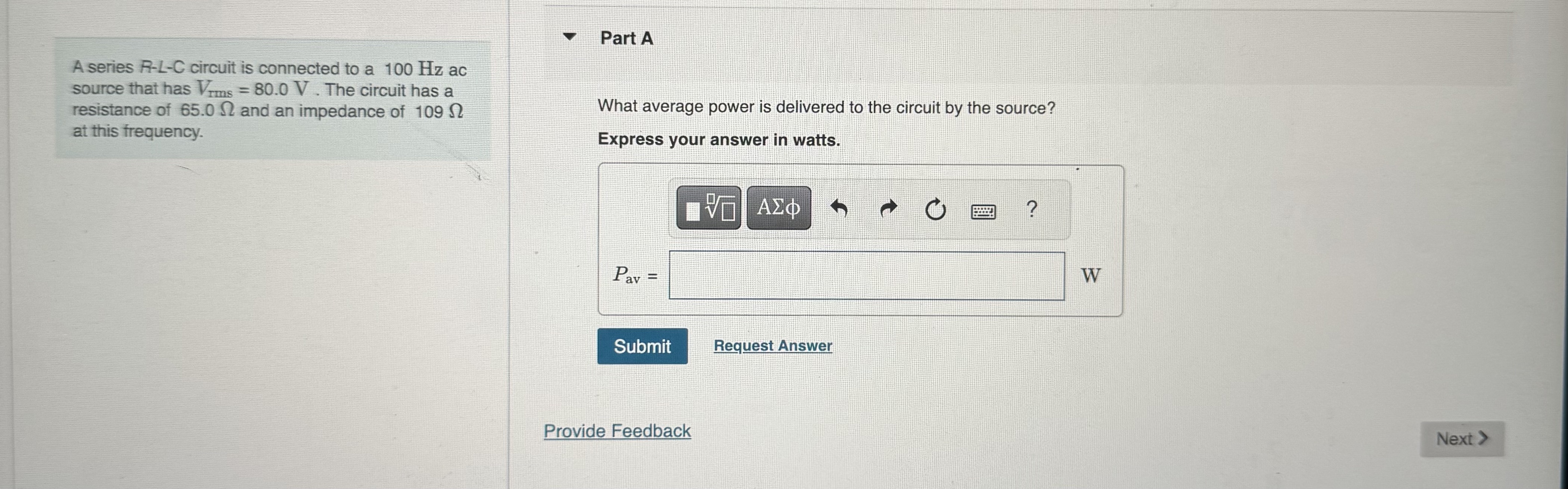 Solved Part AA series R-L-C ﻿circuit is ﻿connected | Chegg.com