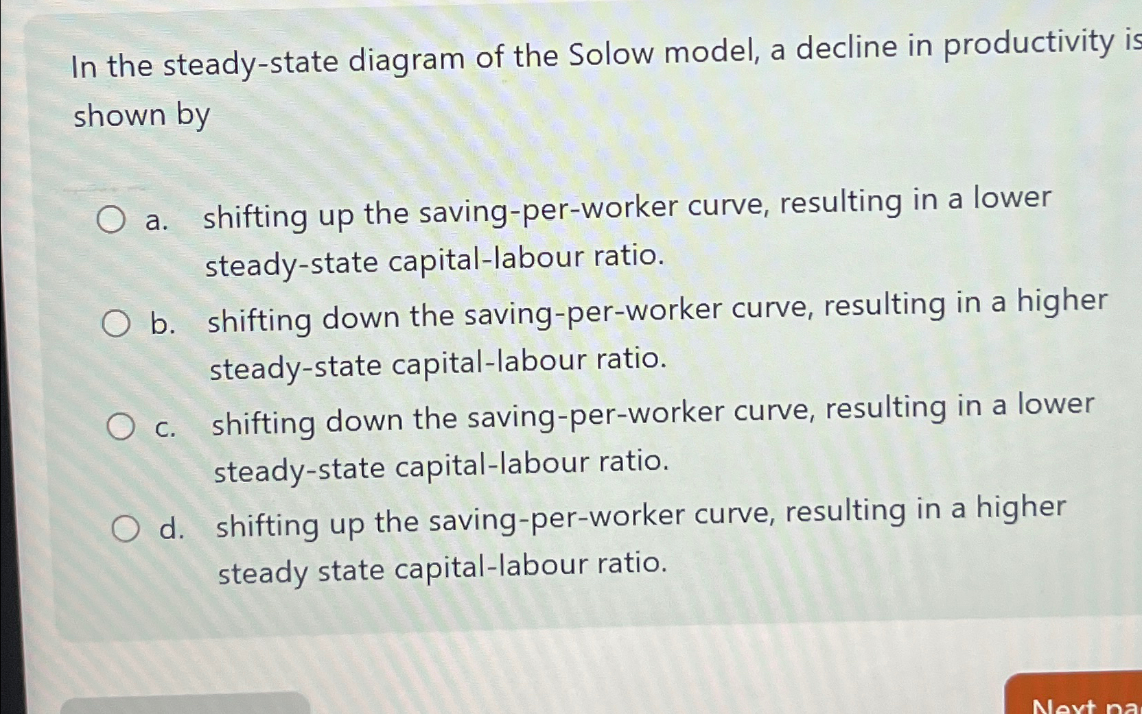 Solved In the steady-state diagram of the Solow model, a | Chegg.com