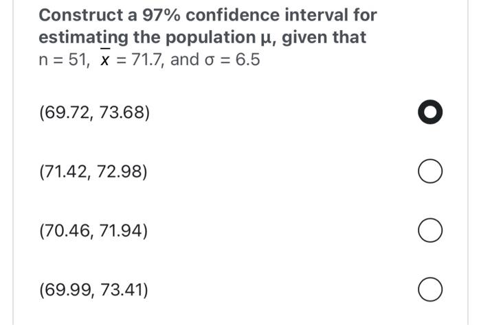 Solved Construct a 97% confidence interval for estimating | Chegg.com