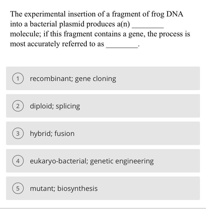 Solved The experimental insertion of a fragment of frog DNA | Chegg.com