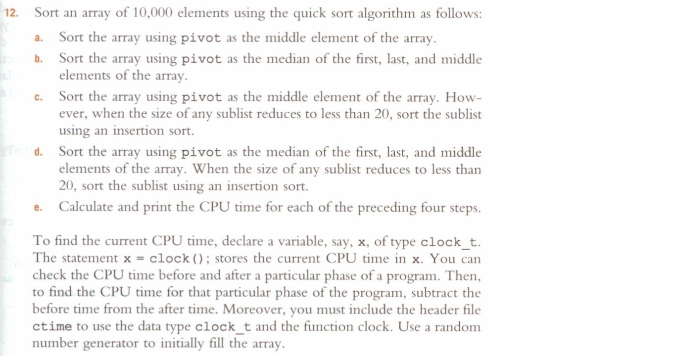 Sort an array of 1 0,000 elements using the quick | Chegg.com