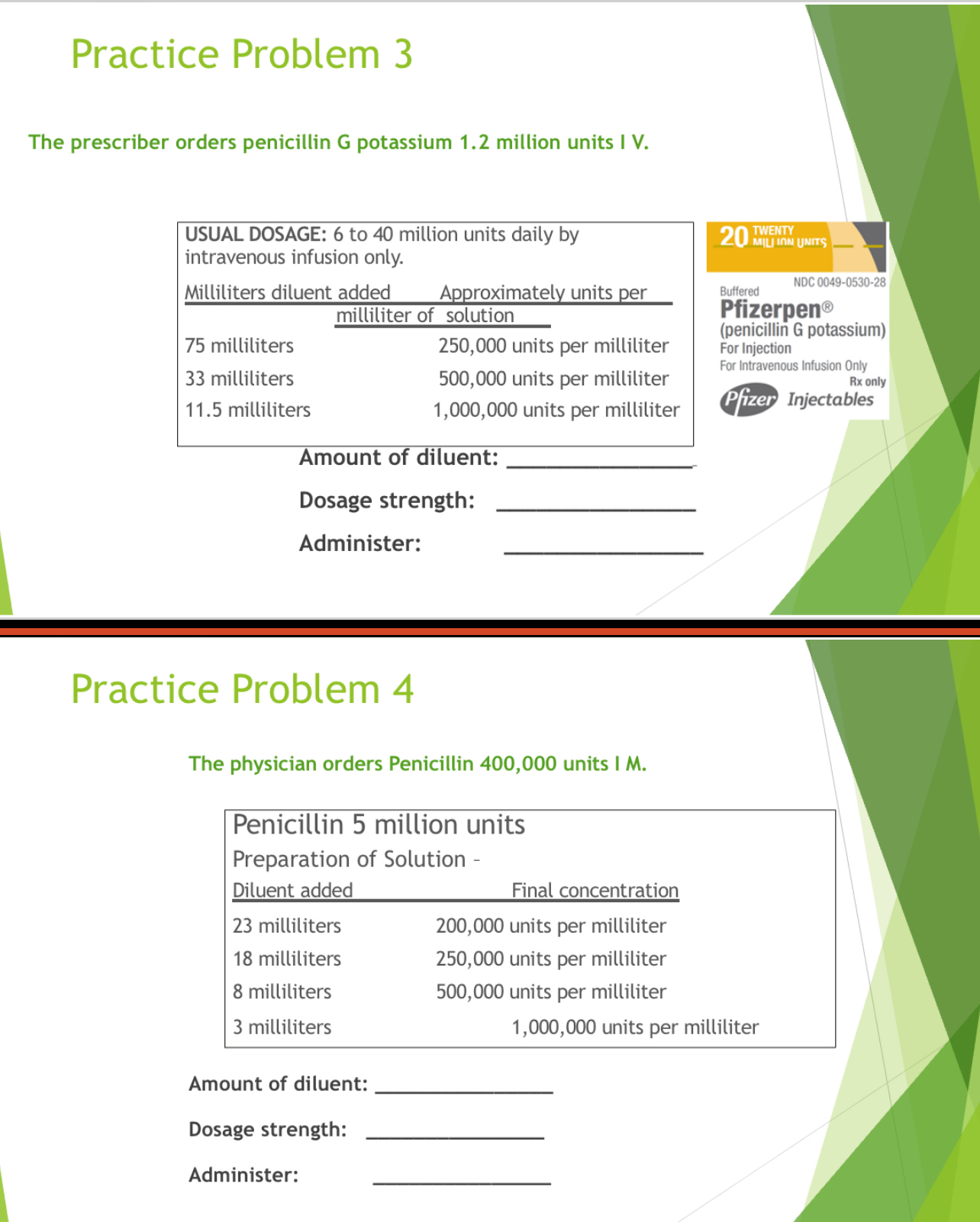 Solved Practice Problem 3The prescriber orders penicillin G | Chegg.com