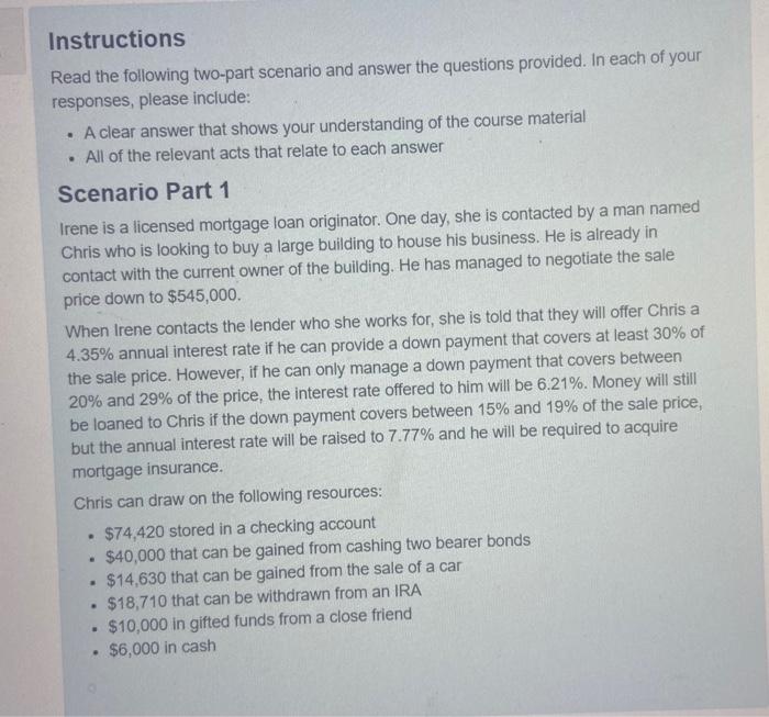 Solved Instructions Read the following two-part scenario and | Chegg.com