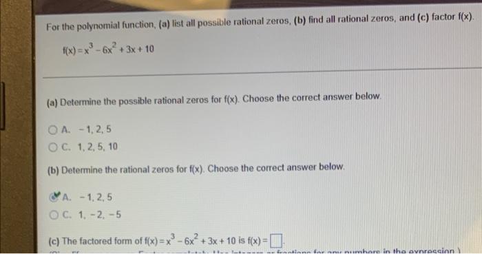 Solved For the polynomial function, (a) list all possible | Chegg.com