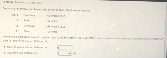 Solved Perpetual Inventory Using FIFO Beginning inventory, | Chegg.com