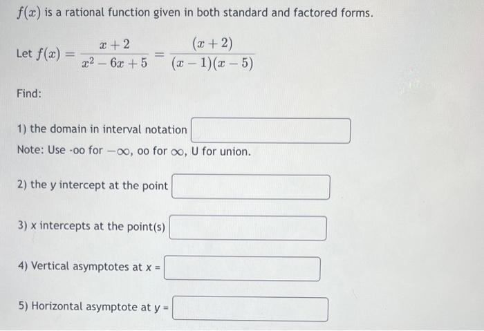 Solved f(x) is a rational function given in both standard | Chegg.com
