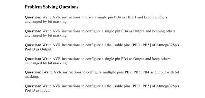 Solved Problem Solving Questions Question: Write AVR | Chegg.com