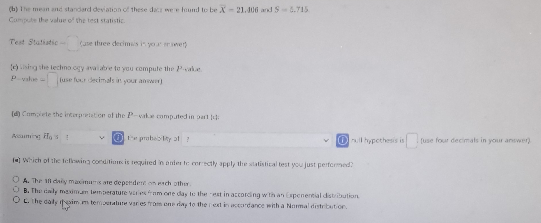 (b) ﻿The mean and standard deviation of these data | Chegg.com
