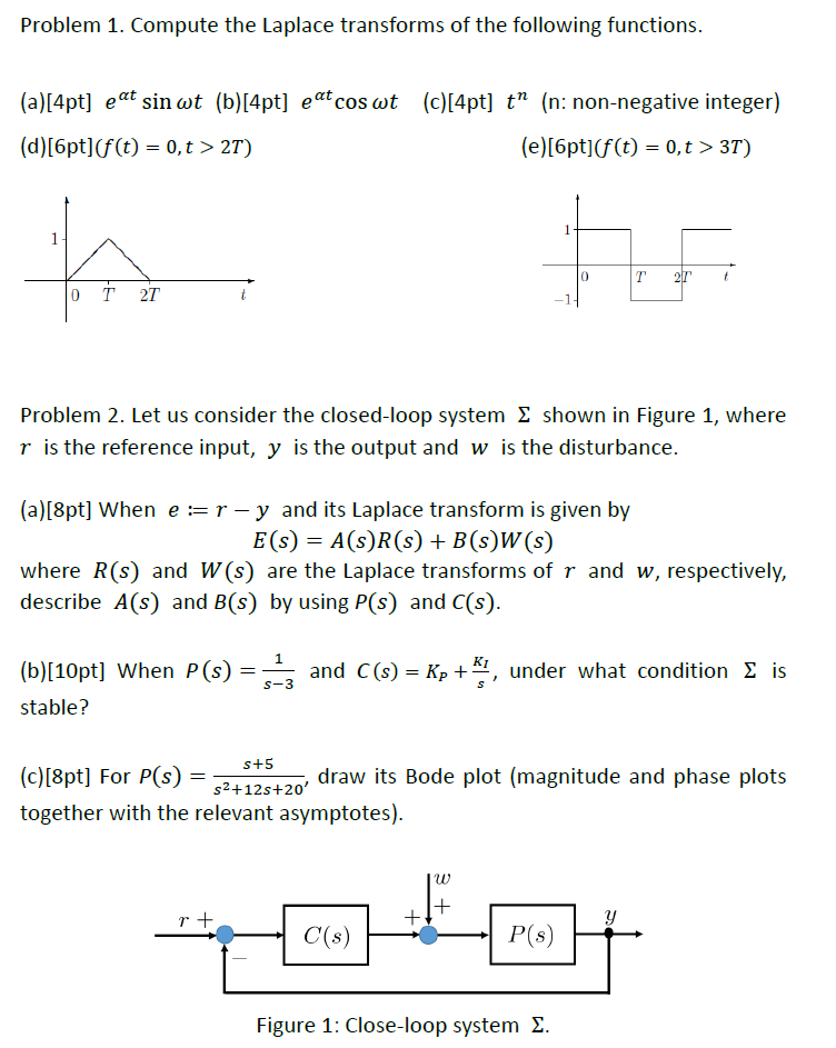 Solved Problem 1 ﻿compute The Laplace Transforms Of The 