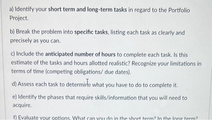a) Identify your short term and long-term tasks in | Chegg.com