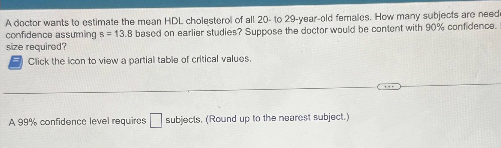 A doctor wants to estimate the mean HDL cholesterol | Chegg.com