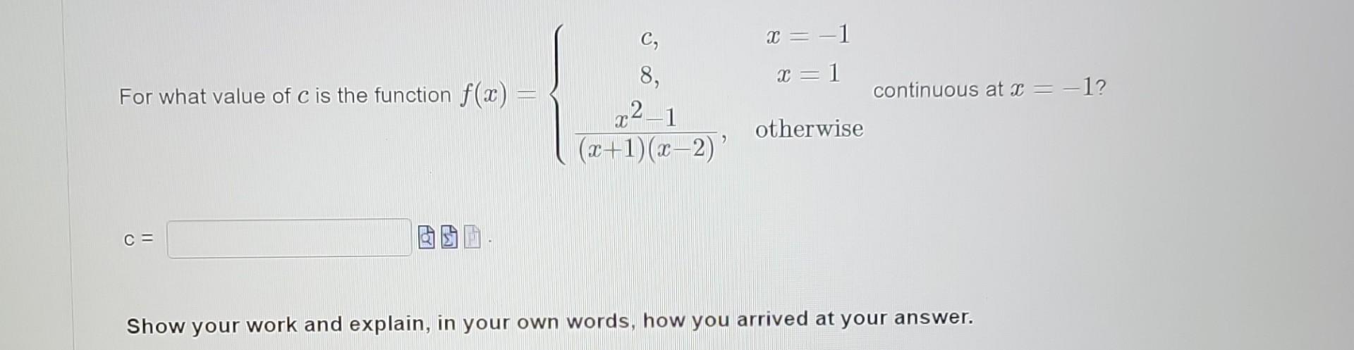Solved For what value of c is the function | Chegg.com