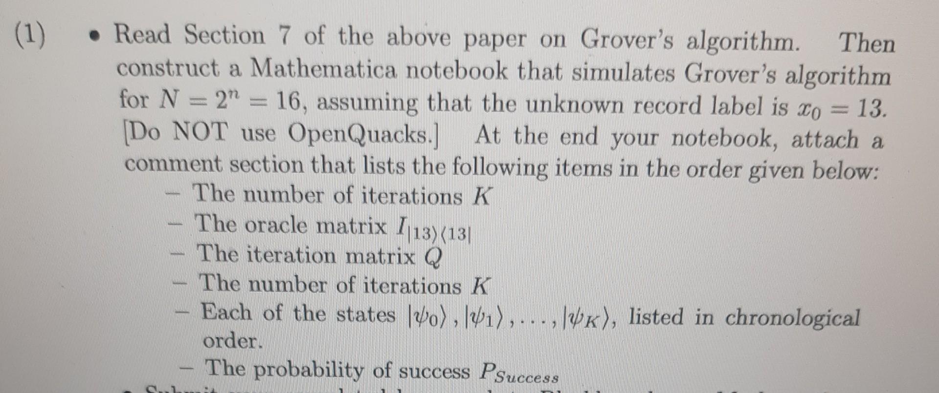 - Read Section 7 of the above paper on Grover's | Chegg.com