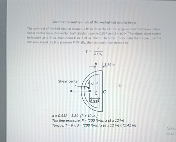 Shear center and centroid of thin-walled half | Chegg.com