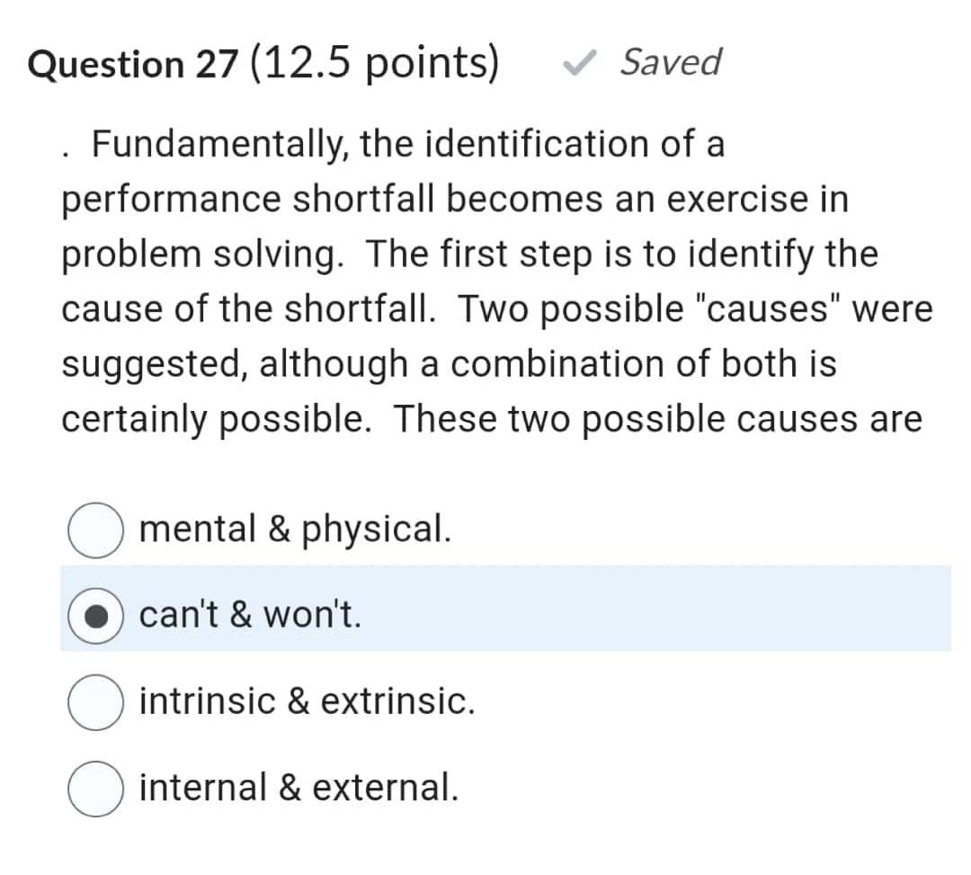 Solved - Fundamentally, the identification of a performance | Chegg.com