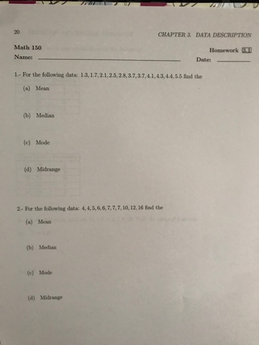 Solved 20 CHAPTER 3. DATA DESCRIPTION Math 150 Name: | Chegg.com