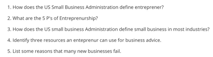 Solved 1. How does the US Small Business Administration | Chegg.com