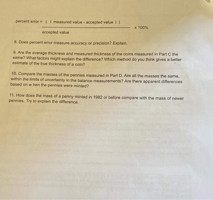 Solved percent error = ( I measured value - accepted value | Chegg.com