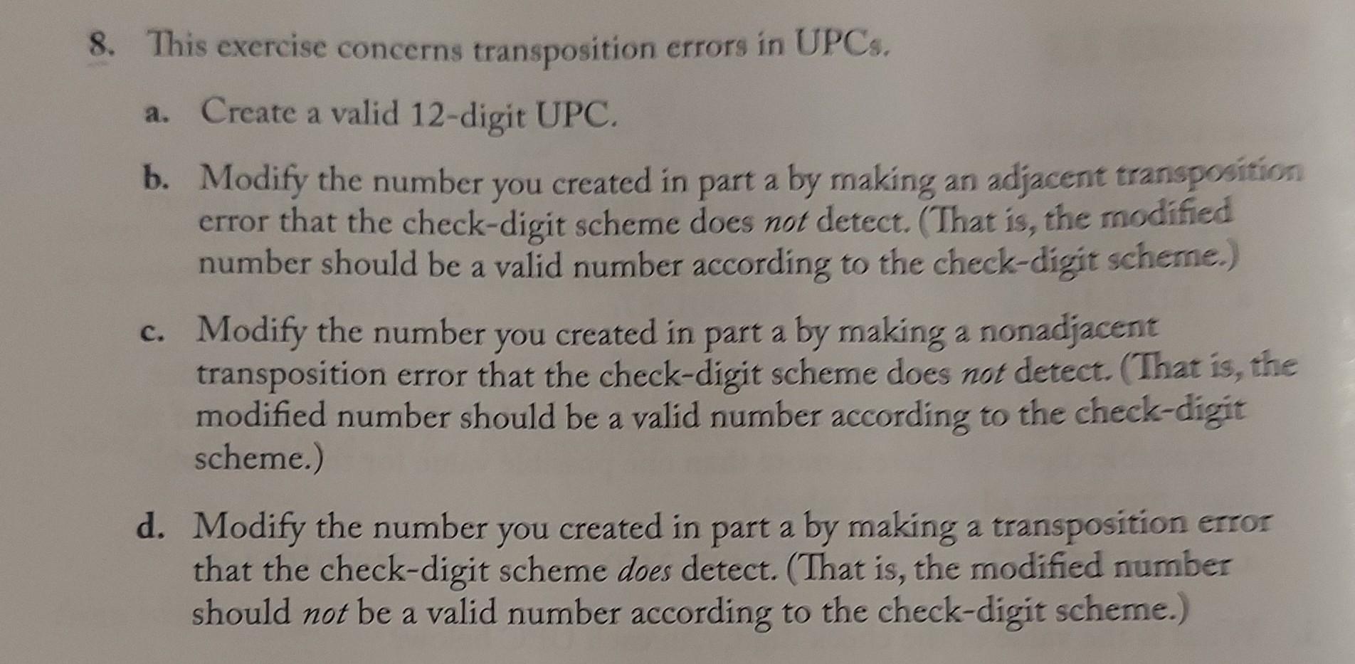 Solved a a 8. This exercise concerns transposition errors in | Chegg.com