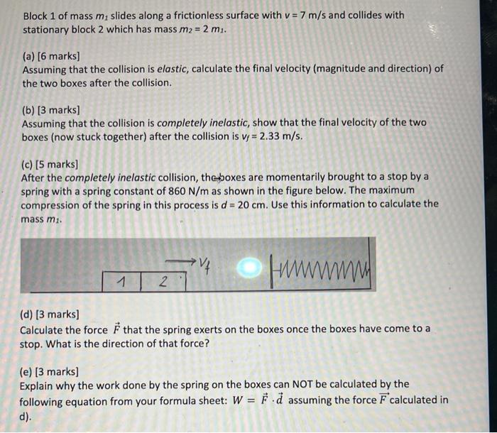 Solved Block 1 of mass m1 slides along a frictionless | Chegg.com