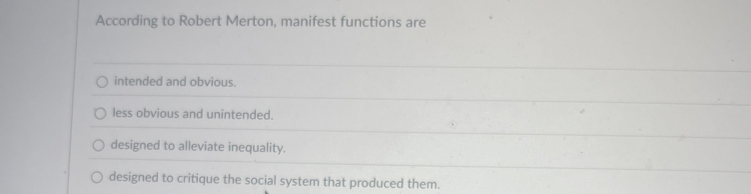 Solved According to Robert Merton, manifest functions | Chegg.com
