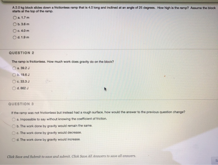 Solved A 2.0 kg block slides down a frictionless ramp that | Chegg.com