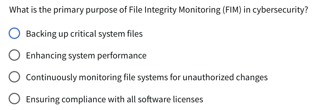 Solved What is the primary purpose of File Integrity | Chegg.com