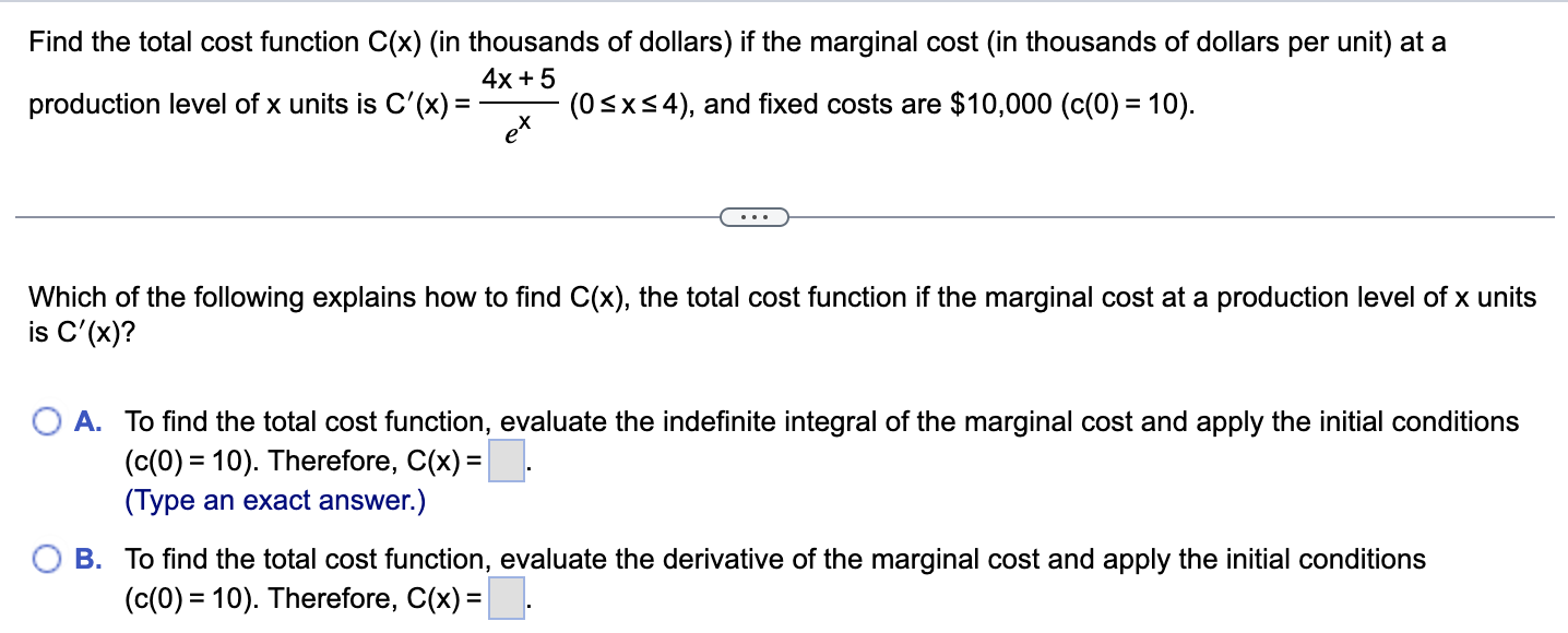 Solved Find the total cost function C(x) (in thousands of | Chegg.com