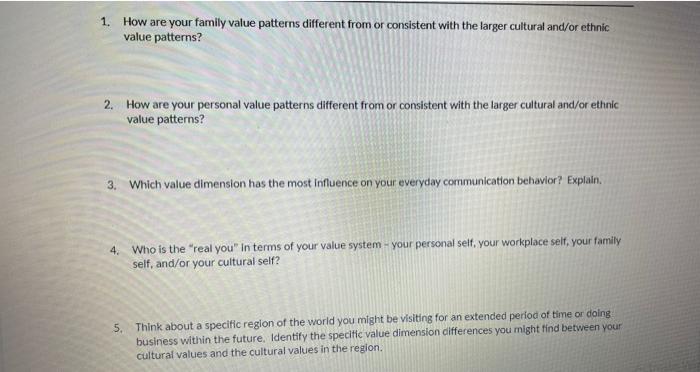 How are your family value patterns different from or | Chegg.com