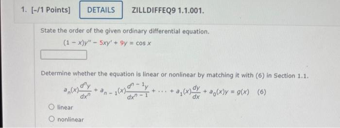 Solved State The Order Of The Given Ordinary Differential